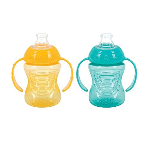 Nuby 2-Pack Two-Handle No-Spill Super Spout Grip N' Sip Cup, 8 Ounce, Colors May Vary