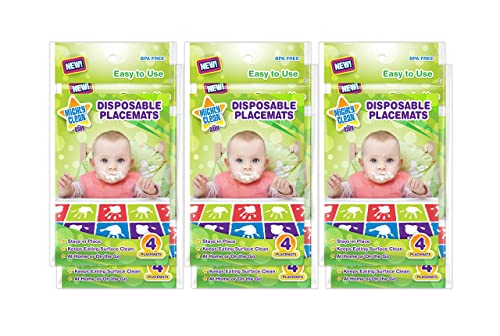 Mighty Clean Baby Disposable Placemat - Super Sticky Toddler and Infant Mat for Feeding on The Go, 24 Count Value Pack (6 Packages of 4 placemats Each)