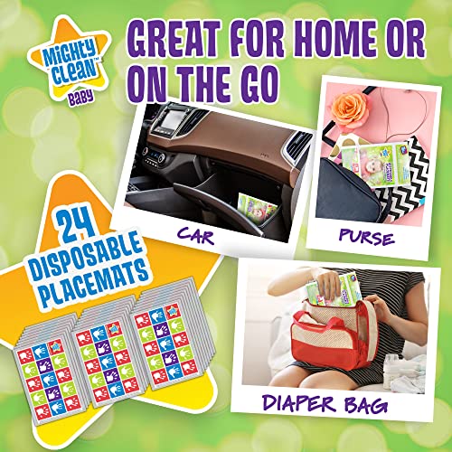 Mighty Clean Baby Disposable Placemat - Super Sticky Toddler and Infant Mat for Feeding on The Go, 24 Count Value Pack (6 Packages of 4 placemats Each)