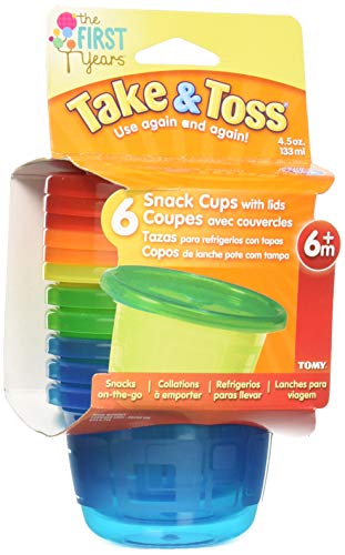 The First Years Take and Toss Snack Containers with Lids, 4.5 Ounce (Pack of 6)