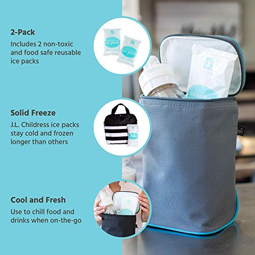 J.L. Childress Reusable Ice Packs, 2-Pack - Breast Milk Ice Packs - Freezer Packs Perfect for Breastmilk, Baby Bottle Bags, and Lunch Bags - Food Safe - 6" x 4"