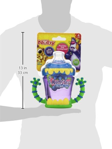 Nuby Plastic Two-Handle iMonster No-Spill Super Spout Cup, 7 Ounce