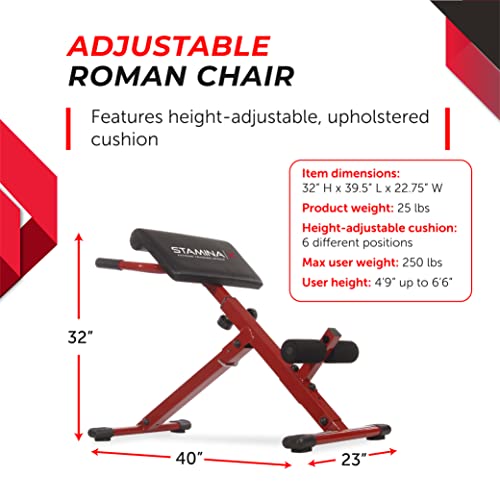 Stamina X Hyperextension Bench - Adjustable and Foldable Roman Chair with Smart Workout App for Home Workout - Up to 250 lbs Weight Capacity