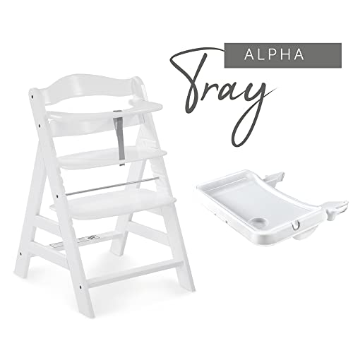 Hauck Alpha Removable Non Slip High Chair Table Tray with Adjustable Depth, Compatible w/Wooden Grow-Along Alpha+ and Beta+, Accessory Only, White