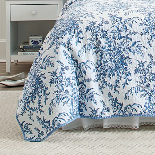 Laura Ashley Home - Queen Quilt Set, Reversible Cotton Bedding with Matching Shams, Lightweight Home Decor for All Seasons (Bedford Delft Blue, Queen)