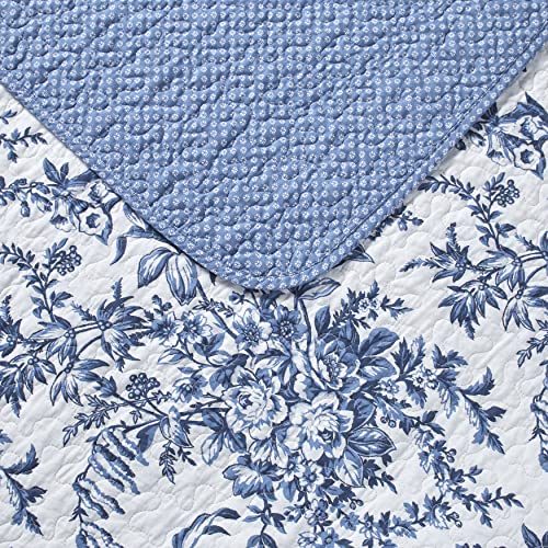 Laura Ashley Home - Queen Quilt Set, Reversible Cotton Bedding with Matching Shams, Lightweight Home Decor for All Seasons (Bedford Delft Blue, Queen)