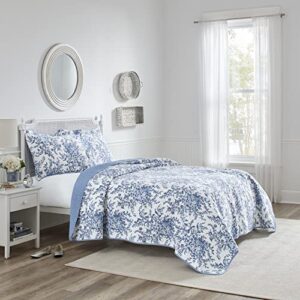 Laura Ashley Home - Queen Quilt Set, Reversible Cotton Bedding with Matching Shams, Lightweight Home Decor for All Seasons (Bedford Delft Blue, Queen)