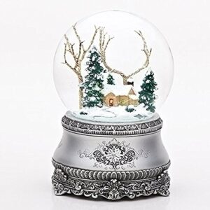 roman 5.5 inch tall musical cottage glitterdome with silver base windup 100mm