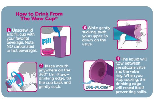 Wow Cup for Kids Original 360 Sippy Cup, Pink with Blue Lid, 9 oz