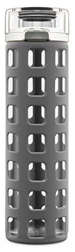 Ello Syndicate Glass Water Bottle with One-Touch Flip Lid, Grey , 20-ounce