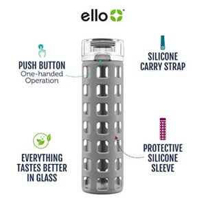 Ello Syndicate Glass Water Bottle with One-Touch Flip Lid, Grey , 20-ounce