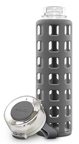 Ello Syndicate Glass Water Bottle with One-Touch Flip Lid, Grey , 20-ounce