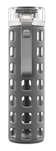 Ello Syndicate Glass Water Bottle with One-Touch Flip Lid, Grey , 20-ounce