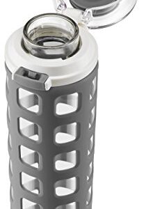 Ello Syndicate Glass Water Bottle with One-Touch Flip Lid, Grey , 20-ounce