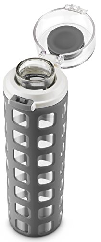 Ello Syndicate Glass Water Bottle with One-Touch Flip Lid, Grey , 20-ounce