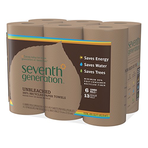 Seventh Generation Unbleached Paper Towels, 100% Recycled Paper, 6 Count, Pack of 4