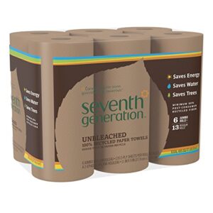 Seventh Generation Unbleached Paper Towels, 100% Recycled Paper, 6 Count, Pack of 4