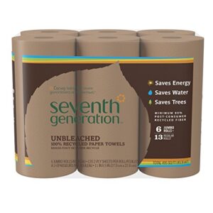 Seventh Generation Unbleached Paper Towels, 100% Recycled Paper, 6 Count, Pack of 4