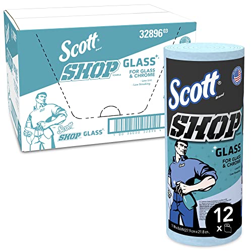 Scott® Shop Towels Glass™ (32896), Blue Shop Towels Glass, Mirrors and Chrome, Perforated Towels/Roll, 12 Rolls, 1,080 Towels/Case