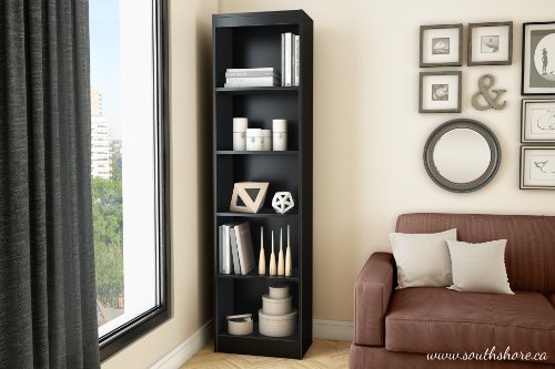 South Shore Axess 5-Shelf Narrow Bookcase, Pure Black, 7270758