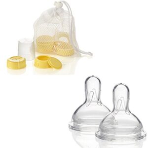 medela breastmilk bottle spare parts with three medium-flow wide base nipples