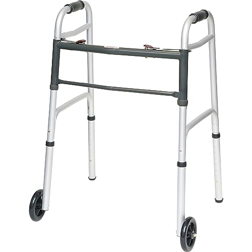 ProBasics Aluminum Lightweight Walker With Wheels, Walker for Seniors, Lightweight Adult Walker with 5" Wheels, Foldable Two-Button Release Walker, 300lbs Weight Capacity