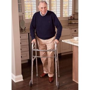 ProBasics Aluminum Lightweight Walker With Wheels, Walker for Seniors, Lightweight Adult Walker with 5" Wheels, Foldable Two-Button Release Walker, 300lbs Weight Capacity