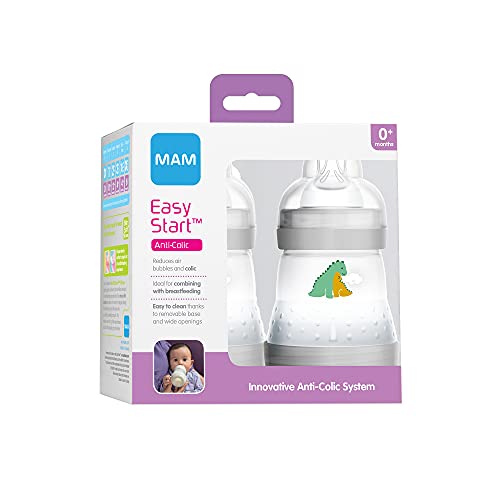 MAM Easy Start Anti-Colic Newborn Essentials, Slow Flow Bottles with Silicone Nipple, Unisex, Designs May Vary, 5 Oz, 2 Count (Pack of 1)