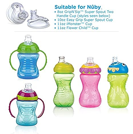 Nuby Super Spout No Spill Replacement Spouts, Clear, 4 count (Pack of 2)