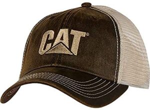 caterpillar heavy equipment brown waxy khaki mesh cap/hat