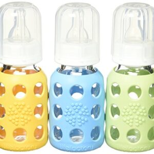 Lifefactory Glass Baby Bottle with Silicone Sleeve 4 Ounce - 3 Pack (Green/Ye...