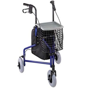 dmi folding rollator walker with swiveling front wheels, fsa hsa eligible, 3 wheel, aluminum light-weight, detachable storage tray, royal blue