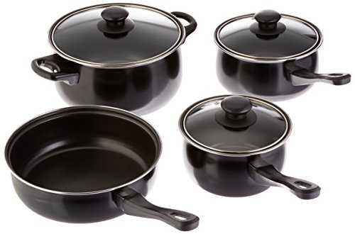 Gibson Home Back to Basics Carbon Steel Nonstick Cookware Set, 7-Piece, Black