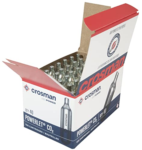 Crosman 12-Gram CO2 Powerlet Cartridges For Use With Air Rifles And Air Pistols, Pack of 40