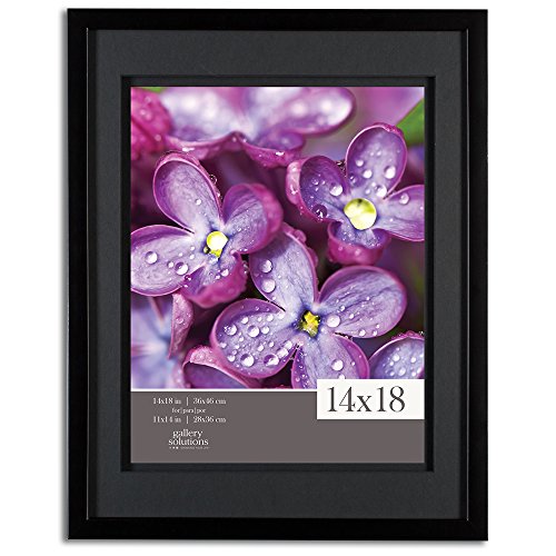 Gallery Solutions 14x18 Black Wood Wall Frame with Double Black Mat for 11x14 Image