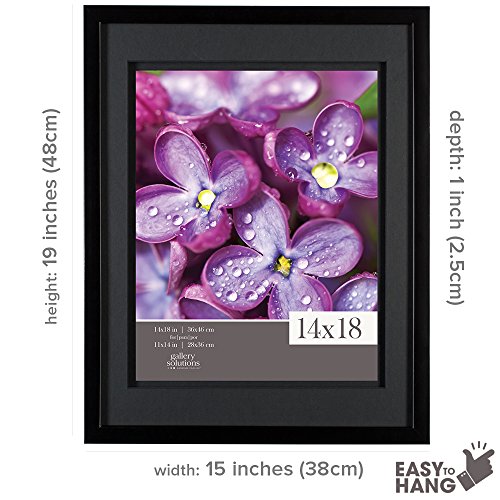 Gallery Solutions 14x18 Black Wood Wall Frame with Double Black Mat for 11x14 Image