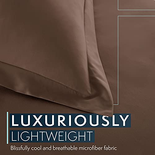 HC COLLECTION Queen Duvet Cover Set - 1500 Thread Lightweight Duvet Covers with Zipper Closure for Comforters w/ 2 Pillow Shams - Brown