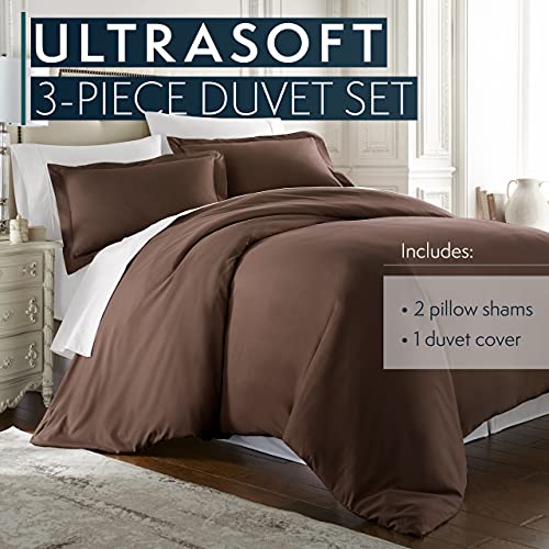 HC COLLECTION Queen Duvet Cover Set - 1500 Thread Lightweight Duvet Covers with Zipper Closure for Comforters w/ 2 Pillow Shams - Brown