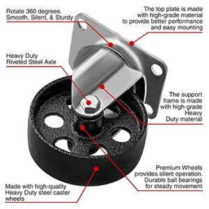 4 Pack Large Steel Swivel Caster Wheel Heavy Duty 3.5" Wheel (3.5" No Brake)