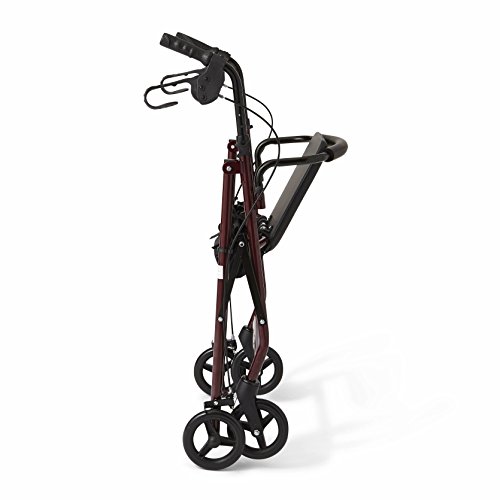 Medline Steel Foldable Adult Rollator Mobility Walker With 6” Wheels, Burgundy