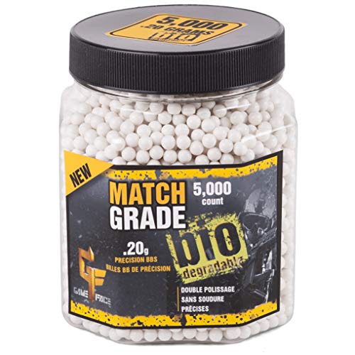 Game Face 20GBW5J 6mm Match Grade .20-Gram 6mm White Biodegradable Airsoft BBs, Multi (5000-Count)