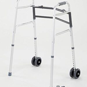 Cardinal Health CWAL0010B Heavy Duty Dual Release Aluminum Walker with 5IN Dual Front Wheels, Bariatric, 33-43IN, 500LB