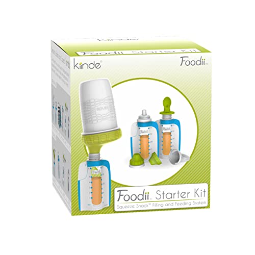 Kiinde Foodii Baby Food Maker System for Homemade Squeeze Pouches with Reusable Spouts, Spoons, Food Storage Pouch Starter Kit for Babies and Toddlers