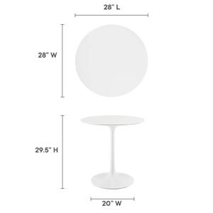 Modway Lippa 28" Mid-Century Modern Bar Table with Round Top and Pedestal Base in White