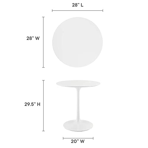 Modway Lippa 28" Mid-Century Modern Bar Table with Round Top and Pedestal Base in White