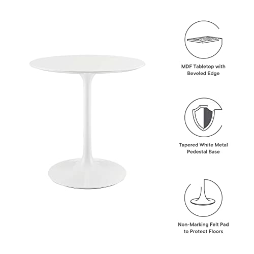 Modway Lippa 28" Mid-Century Modern Bar Table with Round Top and Pedestal Base in White