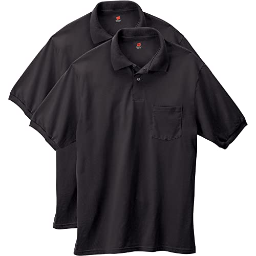 Hanes Men's Short-Sleeve Jersey Pocket Polo (Pack of 2), Black, Medium