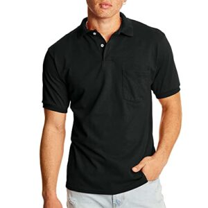 Hanes Men's Short-Sleeve Jersey Pocket Polo (Pack of 2), Black, Medium