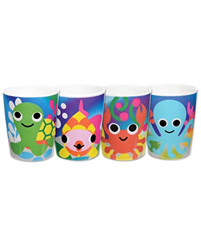 French Bull Kids Juice Cup Set of 4 - BPA-Free, Transition, Animals, Toddler, Durable, Drop Resistant - Ocean,74393