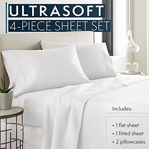 HC COLLECTION 1800 Series Bedding Sheets & Pillowcases Bed Linen Set with 16 inch Deep Pockets, King, White